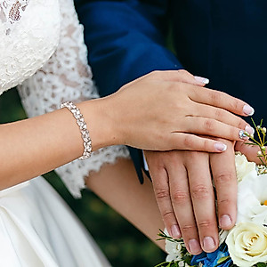 Crysdue Marquise Cubic Zirconia Wedding Bridal & Prom Tennis Bracelets for Brides Bridesmaids, Silver Plated Bracelet Gifts for Women