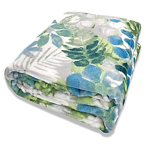 Watercolor Tropical Palm and Flowers Throw Blankets: Soft Plush Floral Accent for Sofa Couch Chair Bed or Dorm, Blue Green Gray (Paradise)