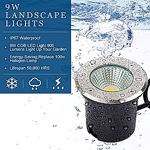 ELEGLO 9W Led Well Lights, Low Voltage Landscape Lights,12V/24V Landscape Lighting,IP67 Waterproof Outdoor in-Ground Lights for Garden,Tree, Deck,Yard,Patio(Warm White) 8 Pack