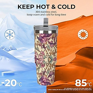 WITHSBKK 30oz Car Cup Purple Flower Printed with Portable, Stainless Steel Travel Mug, Vacuum Insulated Tumbler And Straw, Leakproof for Car & Outdoor, UV Printed Design