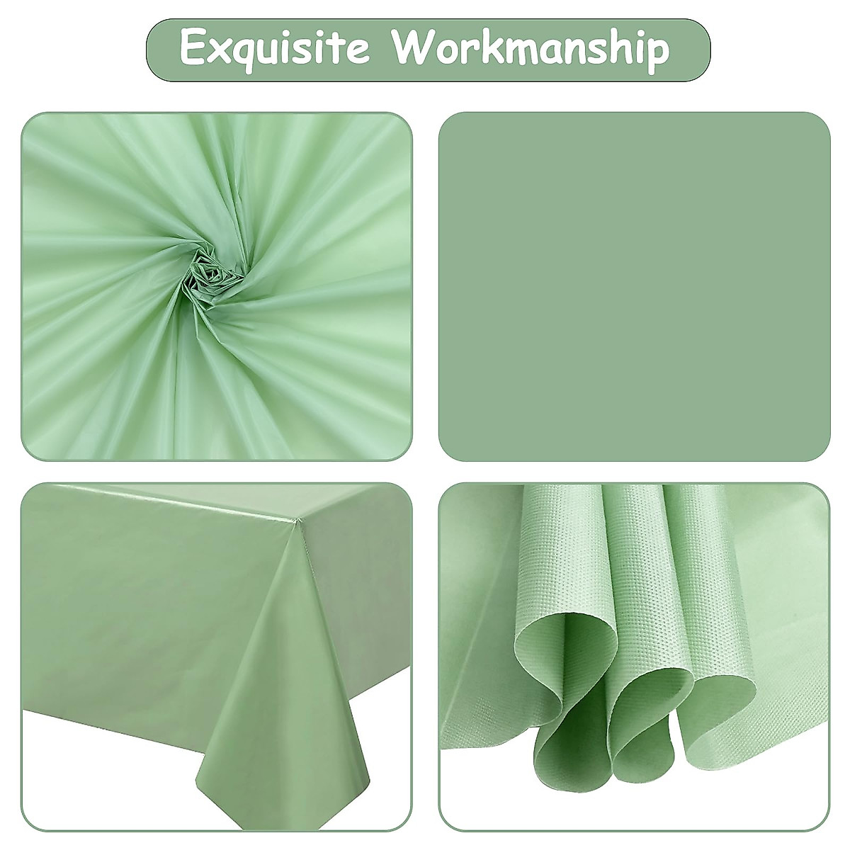 Urnseh Sage Green Tablecloth, 3pcs Plastic Table Cloth Disposable 54" x 108" Tablecloths for Rectangle Tables, Baby Shower Party Tablecovers Decorations, Table Cover for BBQ Birthday Wedding