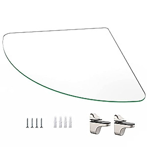 WALI Corner Floating Wall Mounted Shelf with Transparent Strengthened Tempered Glasses Wall Decor Display Storage Shelf for Bedroom, Living Room, Kitchen, Office (CS001S), 1 Shelf, Silver