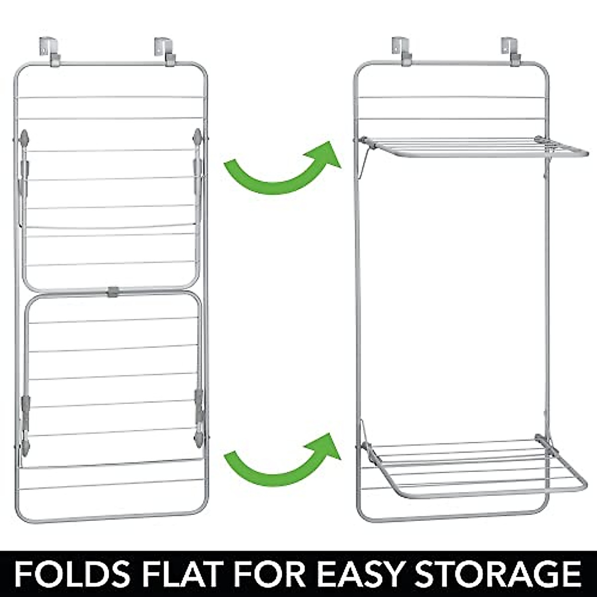 mDesign Steel Collapsible Over The Door, Hanging Laundry Dry Rack Clothes Organizer, 2 Tiers - for Indoor Air-Drying Clothing, Towels, Lingerie, Hosiery, Delicates - Folds Compact - Silver/Gray
