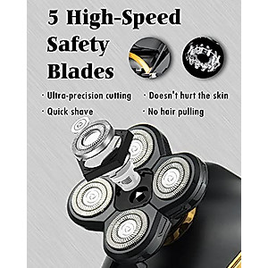 Amble 5-in-1 Electric Shavers for Bald Men Head - Waterproof, Faster-Charging, LED Display, Rechargeable, Cordless Rotary Razor - Grooming Shaver Kit - Beard Trimmer, Nose Hair& Hair Clippers
