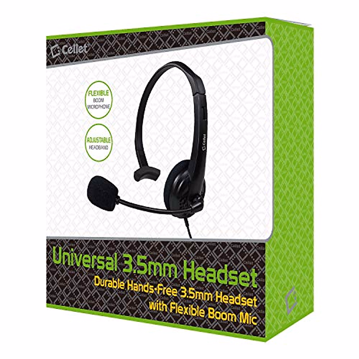 Cellet Wired Hands Free Headphones with 3.5mm Jack, Compatible to Computer Cellphone Headphone PC Skype Webinar Smart Phone Call Center Use Hands Free for delivery Man Truck Driver