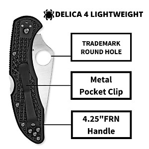 Spyderco Delica 4 Lightweight Signature Knife with 2.9" Saber-Grind Steel Blade and High-Strength FRN Handle - CombinationEdge - C11PSBK