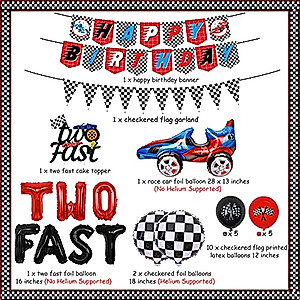 Race Car 2nd Birthday Party Supplies Two Fast Balloons Cake Topper Race Car Happy Birthday Banner for 2 Year Old Boys Racing Theme Birthday Party Decorations