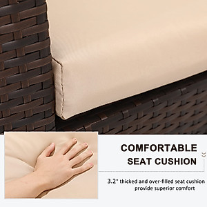 Vakollia 4 Piece Outdoor Patio Furniture Sets, Wicker Rattan Conversation Sofa Set with Table & Chair for Backyard Balcony Garden Poolside Porch (Brown-Beige)