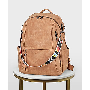 FADEON Leather Laptop Backpack Purse for Women Small Designer Laptop Bag,Multi-Pockets Travel Ladies Shoulder Bag Brown