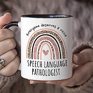 YouNique Designs Everyone Deserves a Voice SLP Mug, 11 Ounces, Speech Language Pathology Coffee Mug, Speech Language Pathology Cup for Women, Speech Language Pathologist Mug for Her (Black Handle)