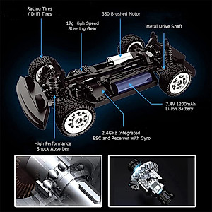 QIYHBVR 1/16 High Speed 4WD RC Rally Racing and Drift Car for Adults and Kids, 30KM/H On Road Remote Control Car RC Truck with 2 Batteries, 2.4Ghz RTR Vehicle RC Crawler with Lights