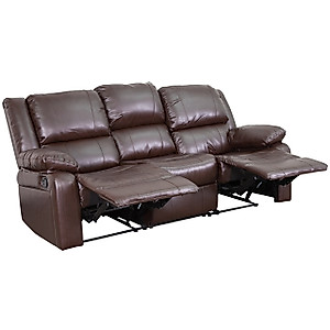 EMMA + OLIVER Brown LeatherSoft Sofa with Two Built-in Recliners