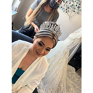 Jorsnovs Luxury Cubic Zirconia Saudi Arabia Big Tiaras CZ Zircon Tall Crowns Royal Hair Jewelry Accessories Wedding Birthday Party Headband Gift for Women