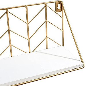 ROSE BLOOM Floating Shelves Wall Mounted Set of 2, Wood Storage Shelf with Metal Wire Basket for Bedroom, Living Room, Bathroom, Kitchen, Office, Arrow Design