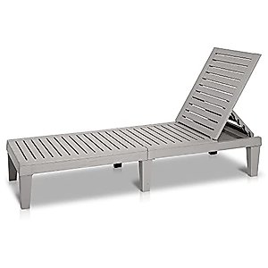 SereneLifeHome Adjustable Outdoor Patio Chaise Lounge - Marine Grade Water Resistant Durable Reclining Lounger, Fire Pit with 5-Position Multi-Level Backrest Adjustment, SLLOUNG70
