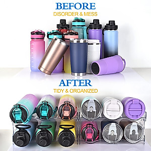 Yipaga Water Bottle Organizer for Cabinet, 3 Pack Stackable Kitchen Pantry Organization and Storage Shelves, Plastic Water Bottle Holder for Fridge Wine Drink Racks Tumbler Travel Mug Cup Organizer