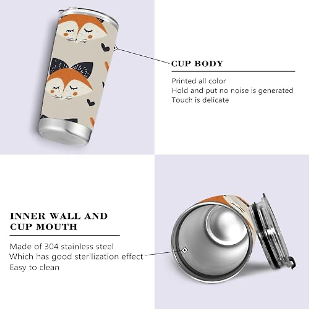 Wassud Cartoon Fox 20 oz Tumbler with Lid and Straw Stainless Steel Double Wall Vacuum Tumblers Insulated Travel Coffee Mug for Cold and Hot Drinks