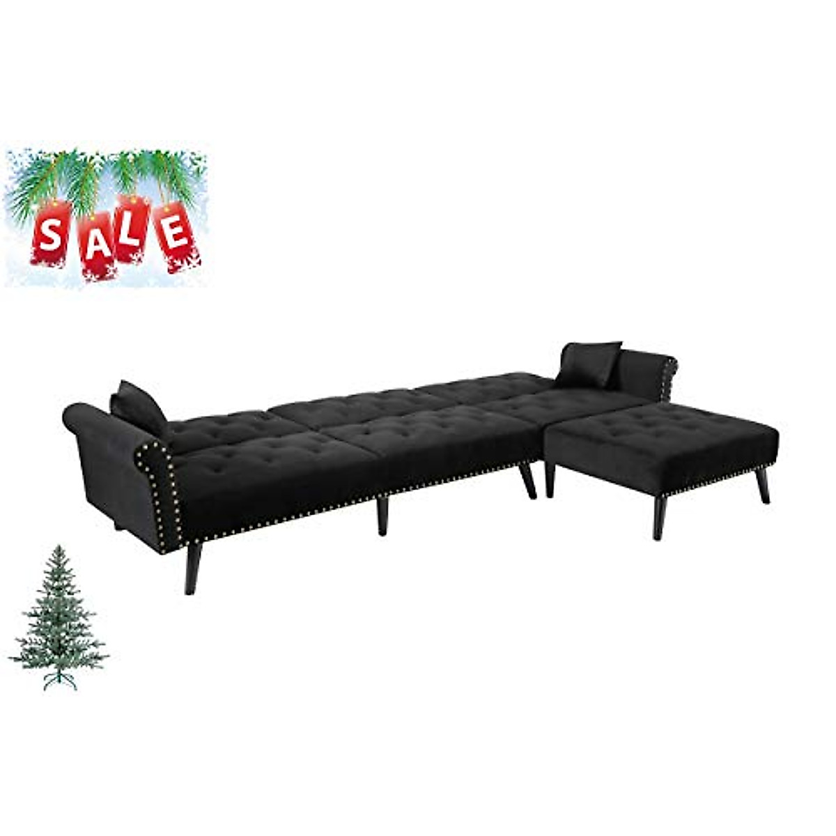 Zushule Convertible Sectional Couch with Chaise Lounge for Living Room, Comfy Velvet Fabric L-Shaped Reversible Reclining Sofa with 3 Seats and Pillows, for Small Apartment and Spaces - (Black)