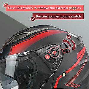 Motorcycle Helmet,Adult Open-face Motorbike Helmet Double Visor 3/4 Open Face Sun Shield Scooter Street Dirt Bike Helmet DOT Approved (X-Large, RED)