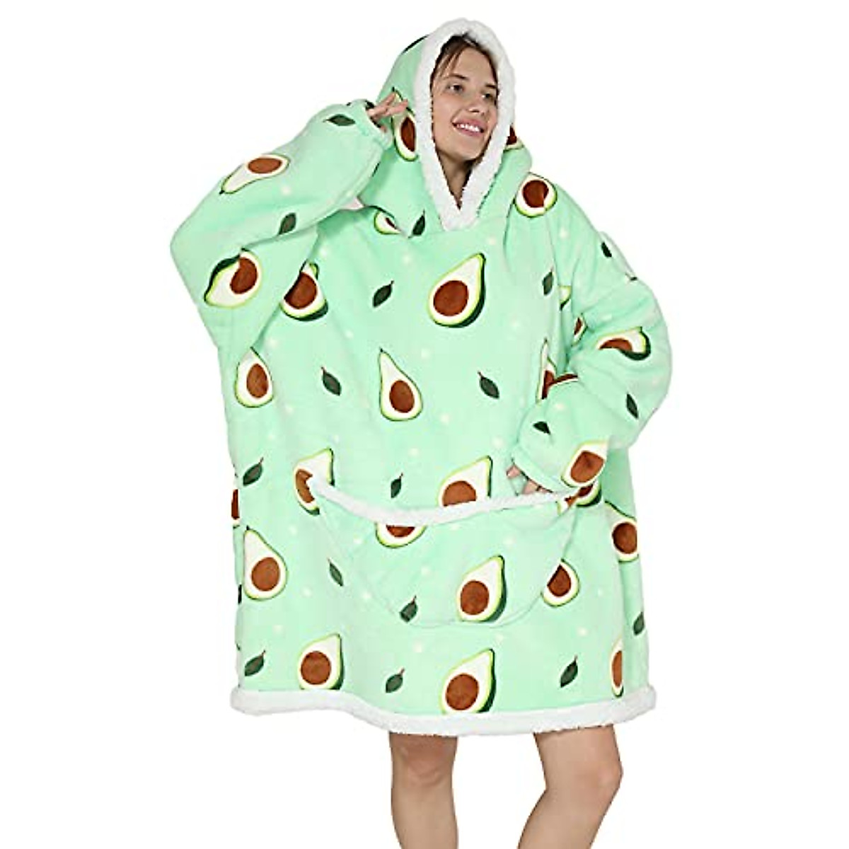 JERYMUND Oversized Blanket Hoodie - Sherpa Fleece Wearable Blanket for Unisex Adult Women Men, Fluffy Giant Comfortable Hooded Sweatshirt