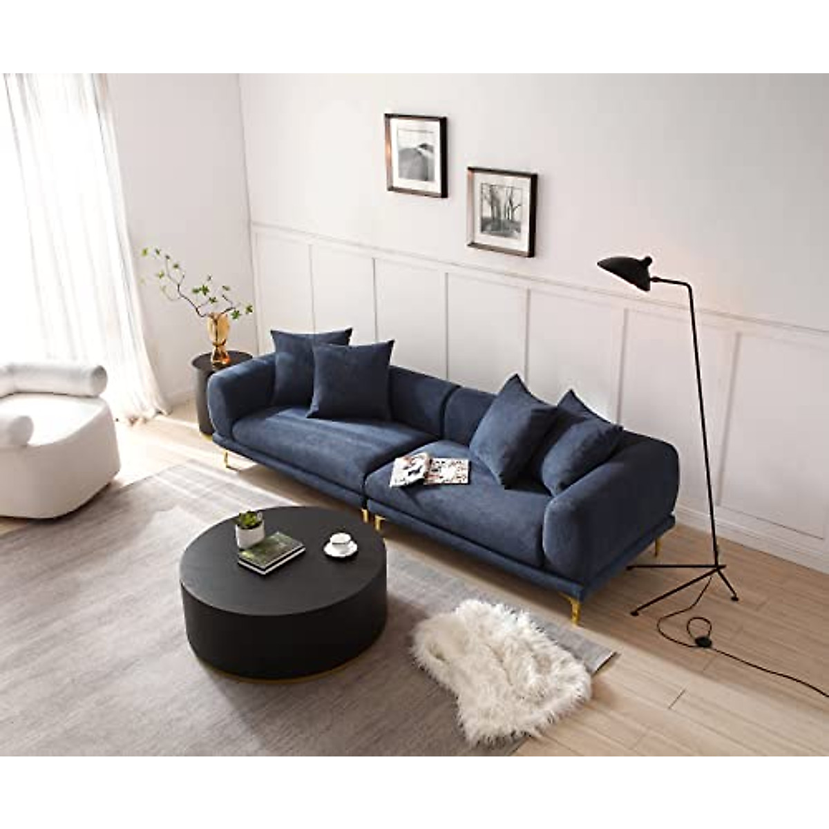 Goohome 108.3" Modern Sectional Sofa with Metal Legs, Modern Elegant Fabric Upholstered 4 Seater Couch with 4 Pillows, Living Room Furniture Set for Apartment Bedroom Office