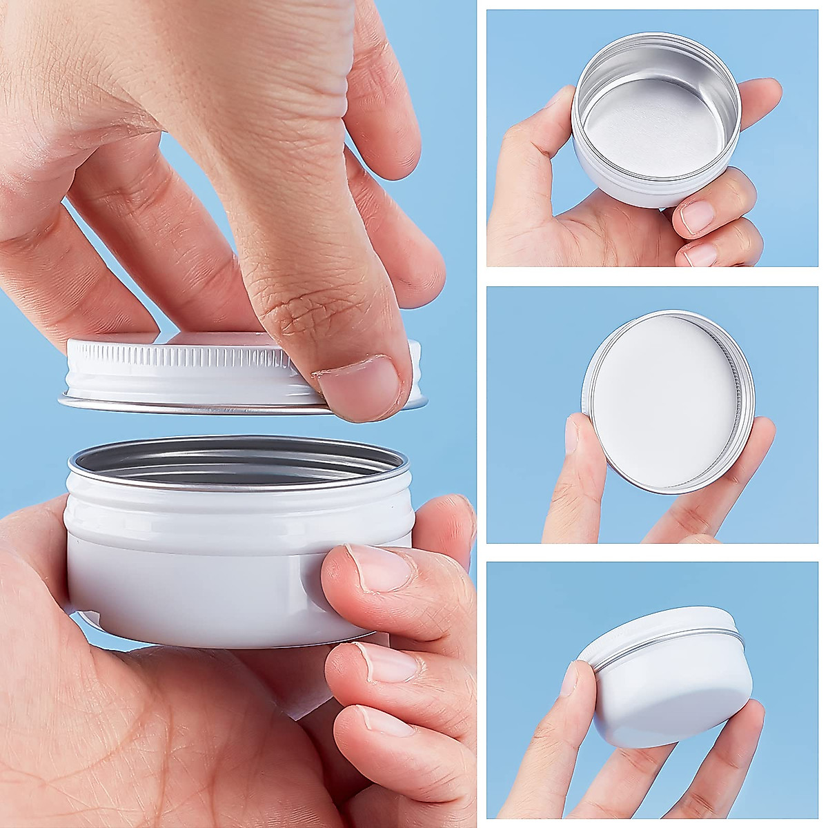 BENECREAT 20 Packs 1.7 oz Round Aluminum Cans Tin Silver Screw Top Metal Lid Containers for Spices, Candies, Tea or Gift Giving