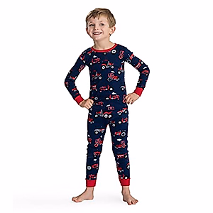 Hatley Boys Organic Cotton Long Sleeve Printed Pajamas, Red Farm Tractor, 8 Years