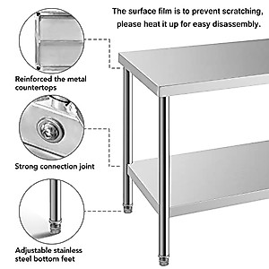 HXCFYP Stainless Steel Table for Prep & Work 24 x 18 Inches, NSF Commercial Heavy Duty Food Prep Worktable with Undershelf for Restaurant, Home and Hotel Christmas Preparation Table