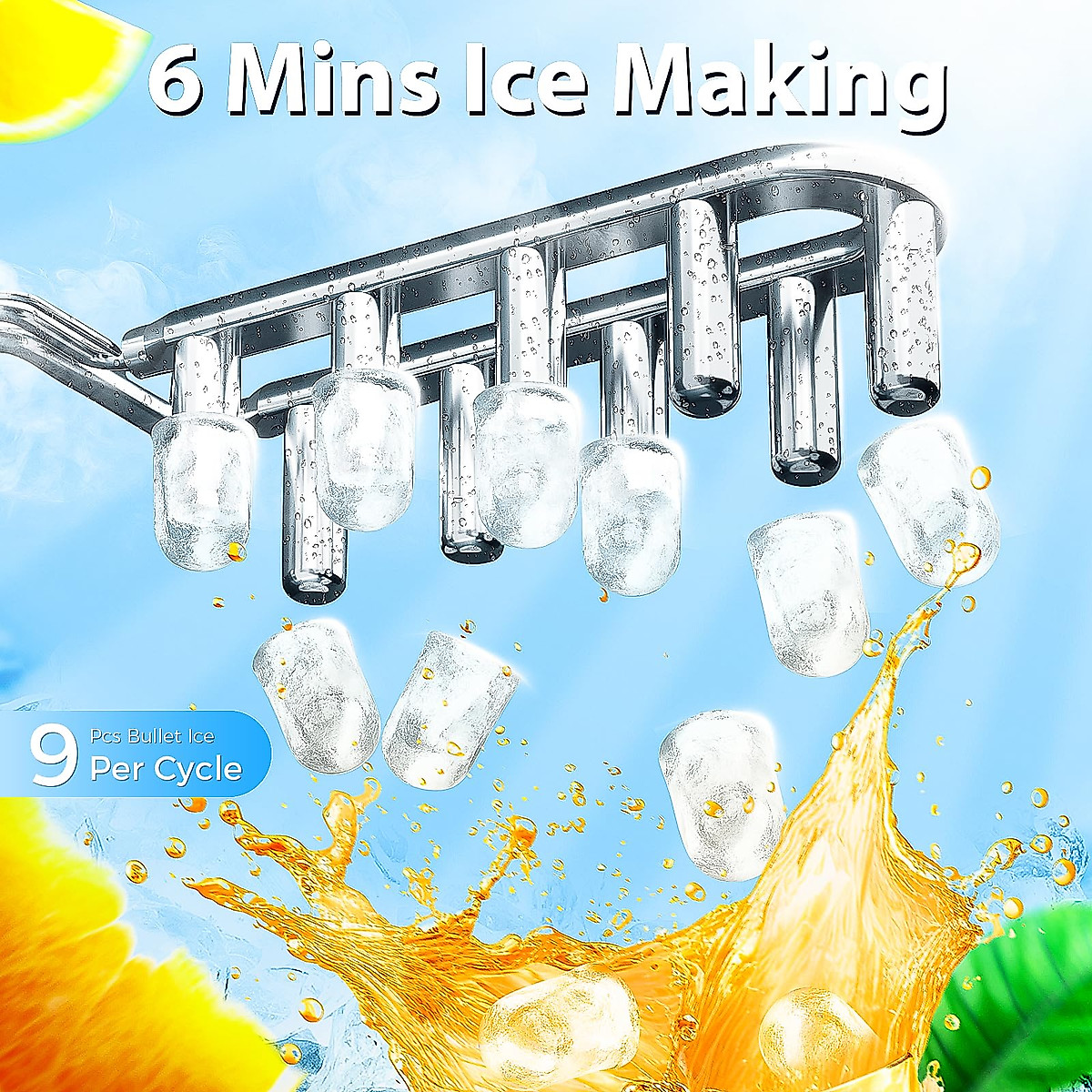 Antarctic Star Countertop Ice Maker，Portable Ice Makers with Self-Cleaning, Bullet Ice Machine, 26Lbs/24H, 9 Ice Cubes Ready in 6 Mins for Kitchen Bar Party RV, Black