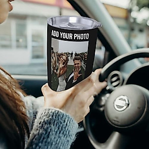 Personalized Coffee Tumblers with Photo Custom Text Logo Stainless Steel Tumblers, Coffee Travel Mug Cup Office Funny Cup Gifts for Dad Mom, Brown