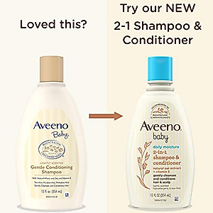 Aveeno Baby Daily Moisture 2-in-1 Tear-Free Shampoo & Conditioner for Baby's Delicate Hair & Scalp, Natural Oat Extract, Hypoallergenic, Paraben- Phthalate- & Sulfate-Free, 12 Fl Oz