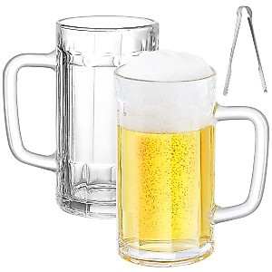 Wwyybfk Beer Mugs Set, Freezer Beer Glasses Mug with Handle, 16.5oz Glasses Beer Stein Mugs for Bar, Beverage, Dishwasher Freezer Safe 468ml 2-Pack