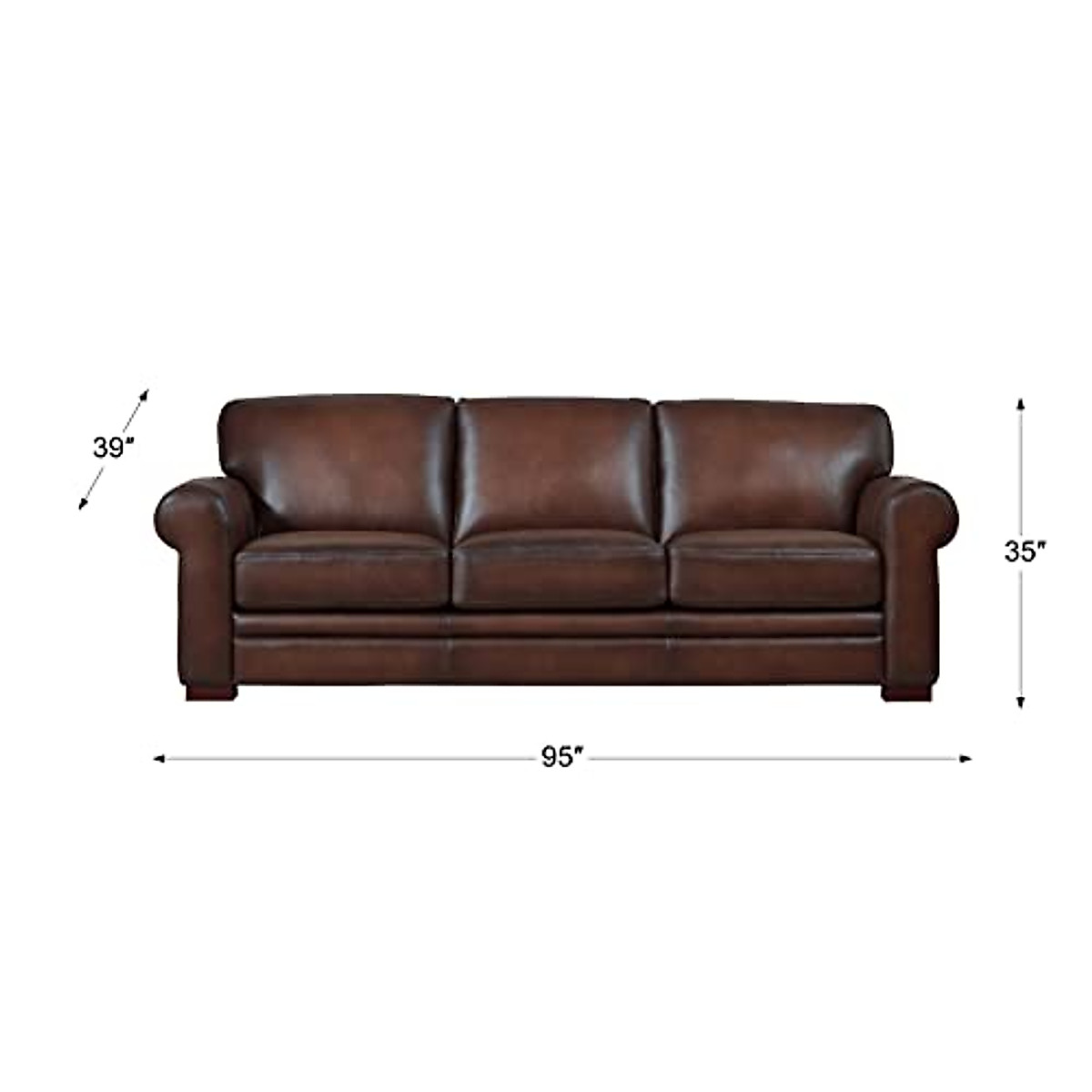 Hydeline Brookfield Top Grain Leather Sofa Couch, 95", Caramel Brown, Feather Down, Memory Foam and Springs Seating
