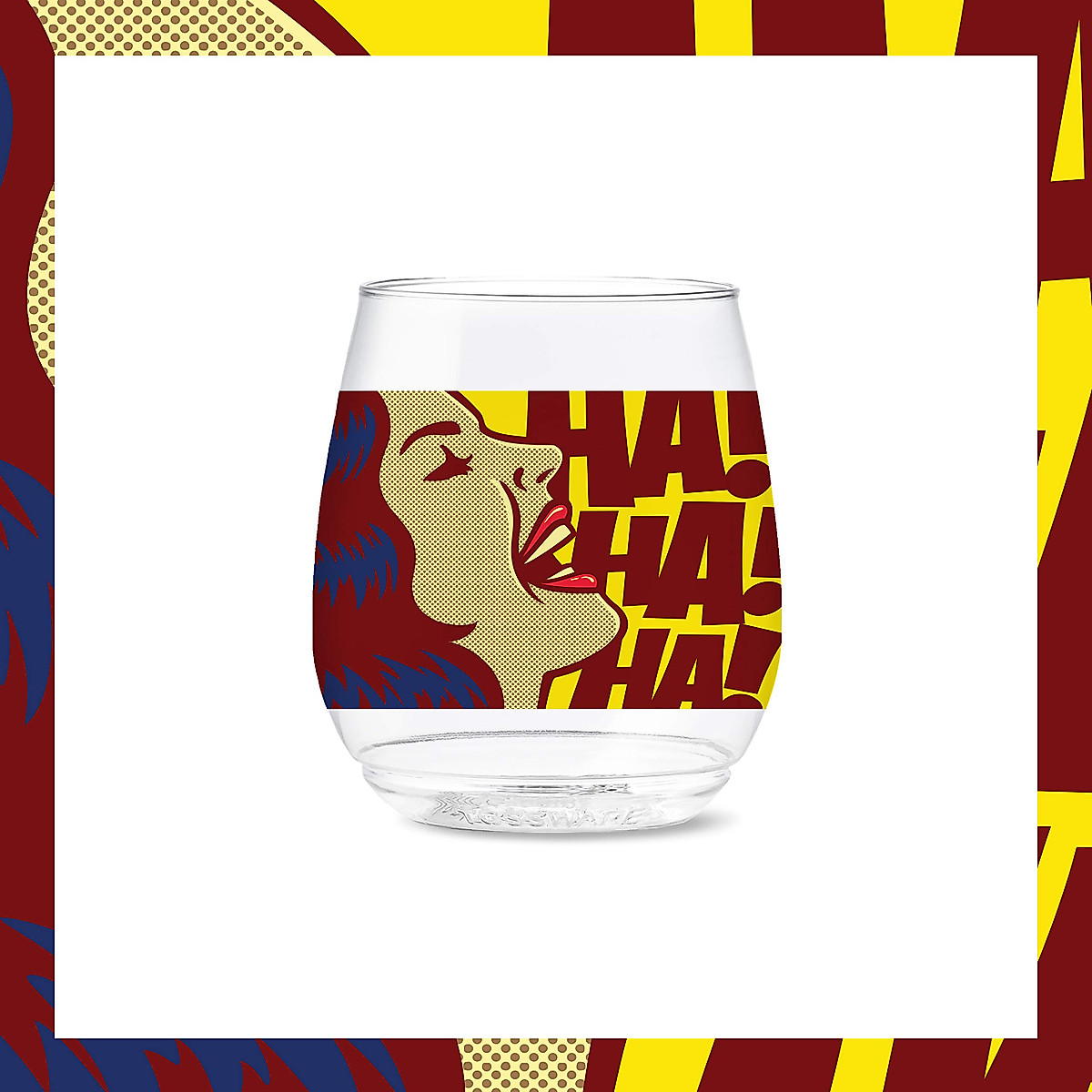 TOSSWARE POP 14oz Vino Pop Art Comic Series, SET OF 6, Premium Quality, Recyclable, Unbreakable & Crystal Clear Plastic Wine Glasses