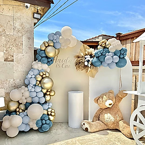 Navy Blue Balloon Garland, SKEFOLI 131PCS Dusty Blue Double Balloon Arch Kits Matte Light Blue and White Sand Balloons Birthday Party Decorations for Boys Men Baby Shower Gender Reveal (Navy Blue)