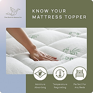 Cooling Mattress Topper - Queen Size | Plush Pad Mattress Topper for Back Pain Relief, 8-21" Deep Pocket | Viscose Made from Bamboo Pillow Top | Bedroom Essentials
