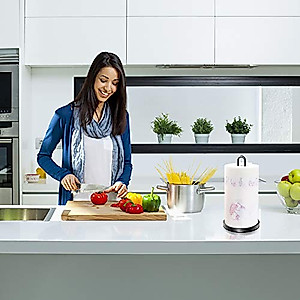 DDF iohEF Black Paper Towel Holders, Stainless Steel Paper Towel Holder, Paper Towel Stand Countertop Dispenser with Weighted Base - fits in Kitchen or for Bathroom