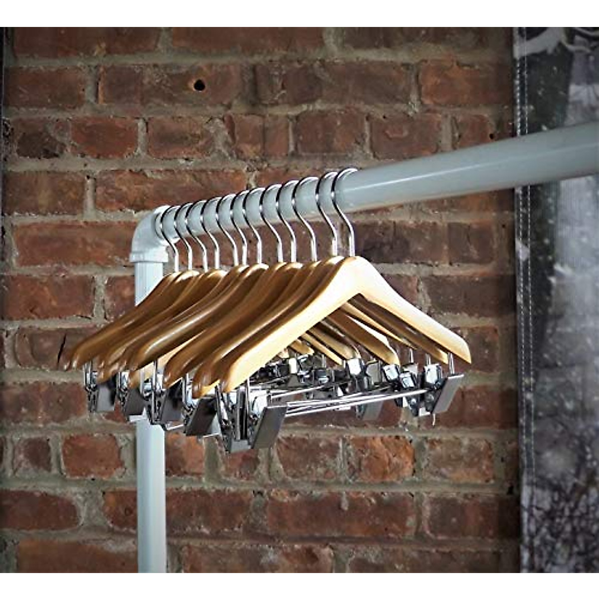 NAHANCO MINI6RC12 Deluxe Flat Wooden Pet, Doll Clothes, Accessory, Jewelry Hanger with Chrome Hook Ball end with Clips, 6", Natural (Pack of 12), Natural Finish