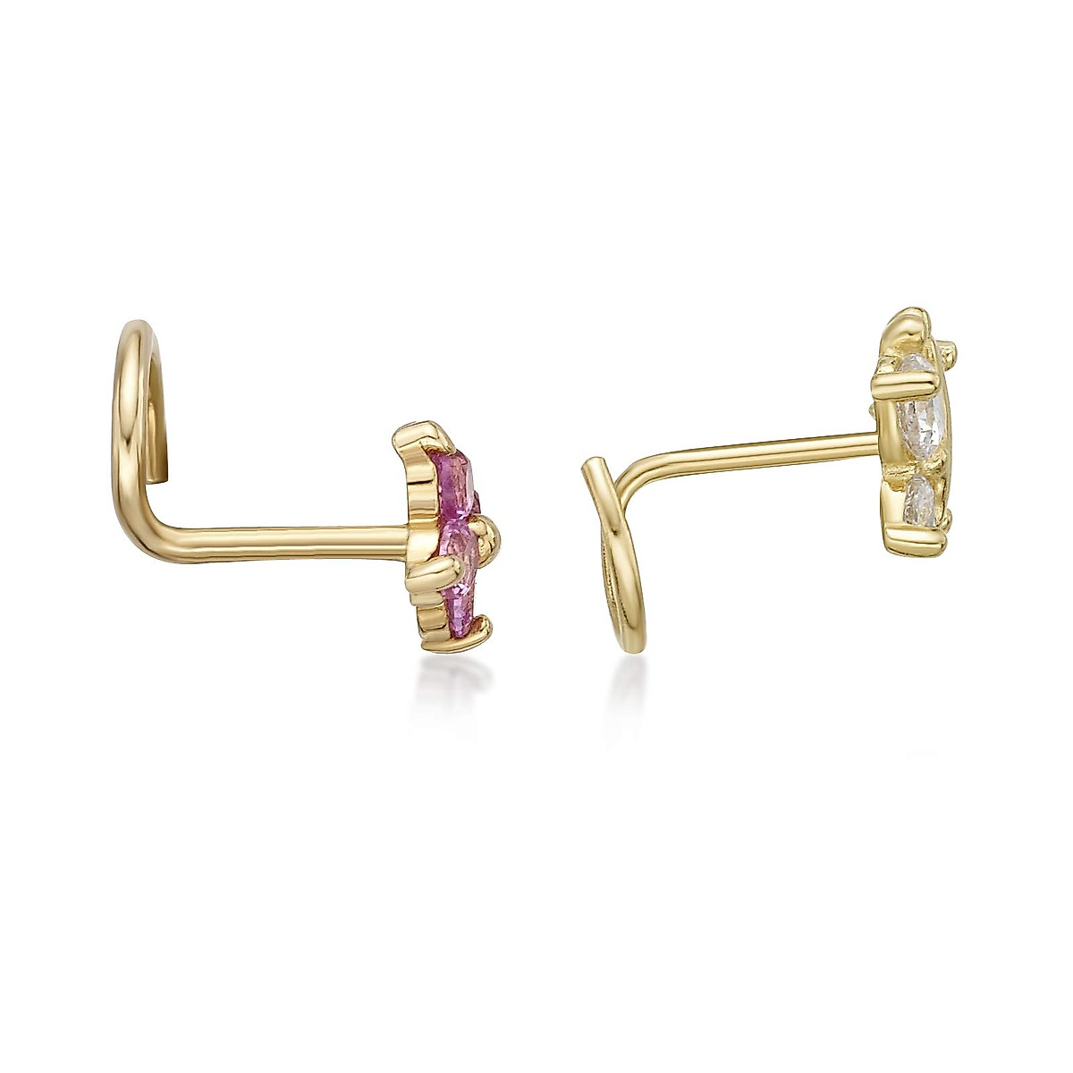 Lavari Jewelers 22 Gauge Curved Screw White Butterfly Pink Flower Nose Ring Set for Women in 14k Yellow Gold Piercing Jewelry Set