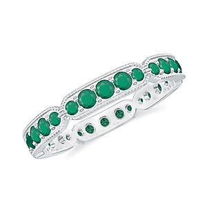 Real Emerald Eternity Milgrain Wedding Anniversary Band Ring for Women, 1.25 cttw, May Birthstone, 14K White Gold, Size:US 5.00