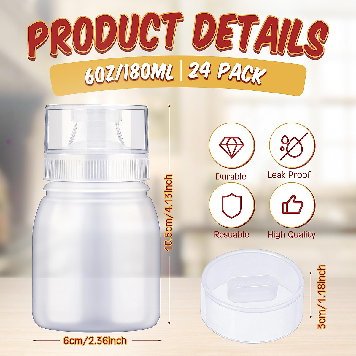 Eccliy 24 Pcs Porous Condiment Squeeze Bottles Salad Dressing Container 5 Hole Ketchup Squeeze Container Salad Dressing Bottle BBQ Sauce Bottles Condiment Dispenser with 2 Funnel for Oil Syrup (6 oz)