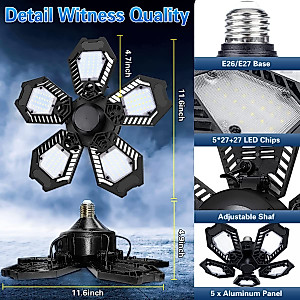 Led Garage Lights, Motion Sensor Garage Light 2 Pack, UL Listed 150W 15000LM Garage Lights Ceiling Led, Ultra Bright Motion Activated Garage Light with 5 Adjustable Panels for Attic, Basement