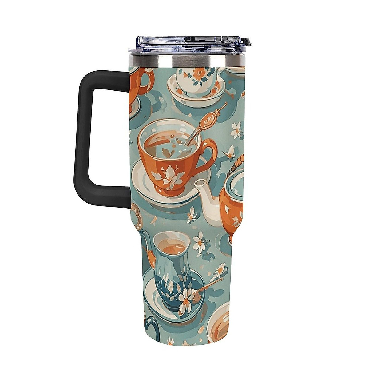 FZQVSGW Teapot And Mug 40 Oz Tumbler with Handle And Straw Stainless Steel Vacuum Insulated Tumblers Reusable Keep Drinks Cold Coffee Cup Holder Friendly Gifts for Women Men Car Gym Travel