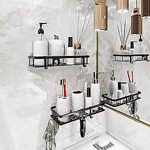 GYSHICAI Shower Caddy Shelf Rack 2Pack, Black Shower Caddy Racks for Inside Shower, Self Adhesive Shower Shelves Bathroom Wall Mount with Hooks, Shower Storage Shampoo Holder Organizer for Rv Steel