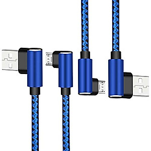 CTREEY Micro USB Cable, 90 Degree 3 Pack 10FT Long Premium Nylon Braided Android Fast Charger USB to Micro USB Charging Cable for Samsung Galaxy S7 Edge/S6/S5 (3 Pack 10FT Blue) (3x10ft)