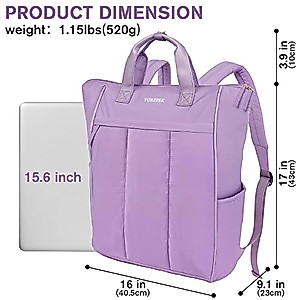 Puffy Tote Bag Backpack for Women, 15.6 Inch Convertible Backpack Tote Waterproof, Lightweight Computer Laptop School Backpack Bookbag Casual Daypack for Girls Ladies Teacher College Student, Purple