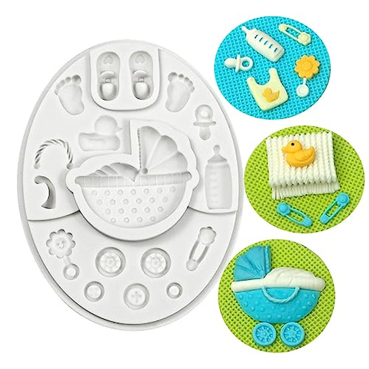 Baby Shower Silicone Mold For Candy Cookie Baby Stroller Fondant Molds For DIY Chocolate Candy Decoration Jewelry Baby Stroller Silicone Mold Cupcake Toppers Mold