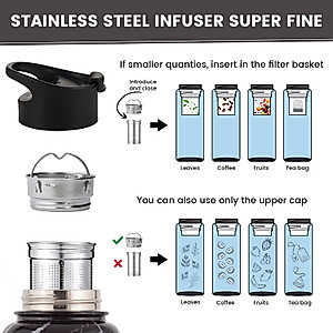 Lexlion Tea Infuser Bottle - Fruit Infuser Water Bottle 32 Oz, Triple Walled Insulated Stainless Steel Bottle, Thermal Leaf Infuser, Silicone Sleeve, 3 Lids Leakproof, Metal Mug Gallon