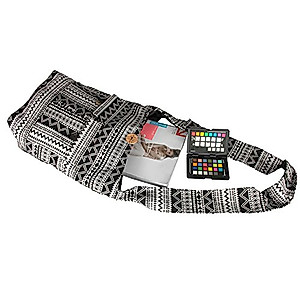 Tribe Azure Large Hobo Crossbody Sling Shoulder Bag Compartment Pockets Functional Zipper Travel Market Books Blanket (Black White)