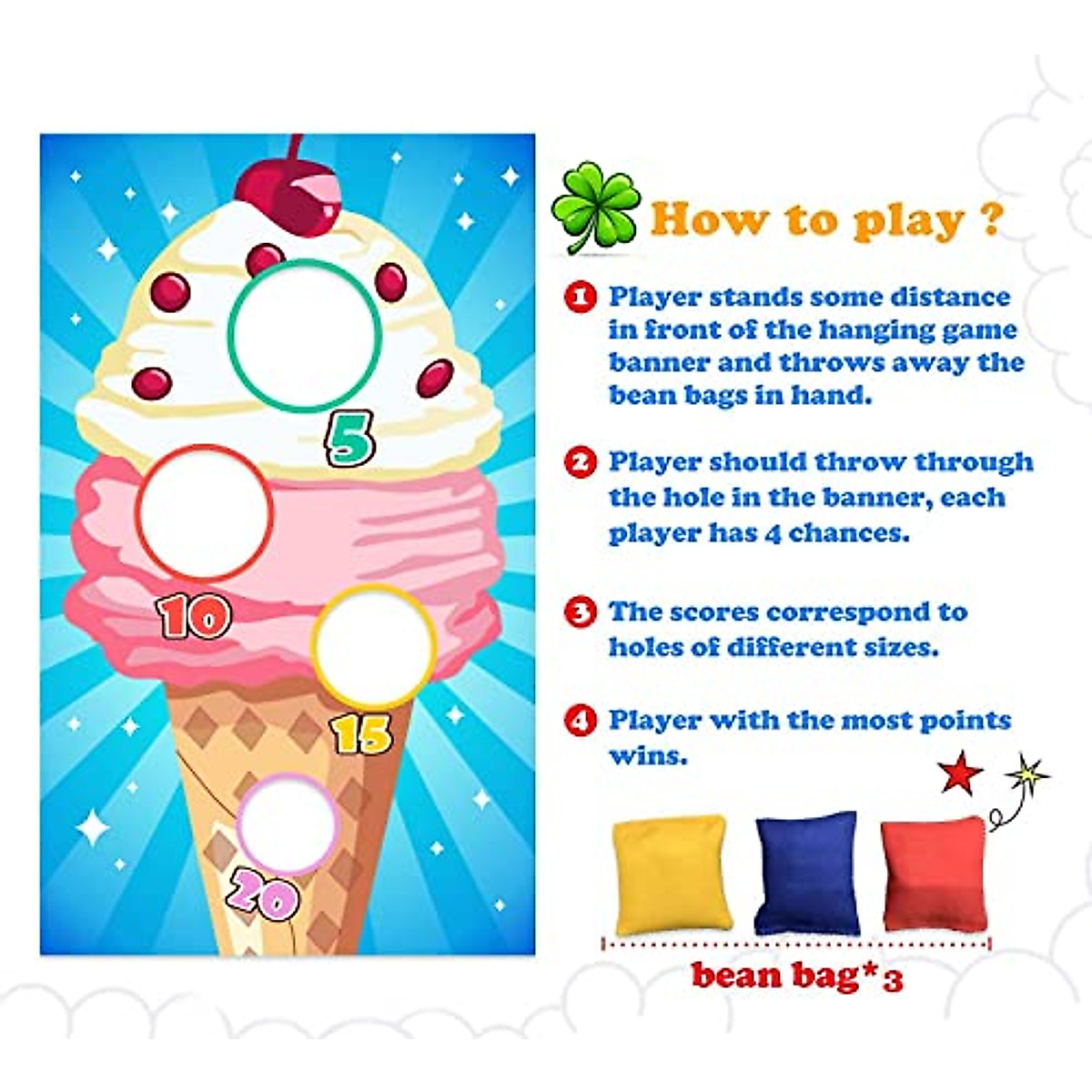 Ice Cream Toss Games Banner Backdrop Background Frozen Dessert Theme Supplies Flag Decor for Indoor Outdoor National Vanilla Ice Cream Day Birthday Party Baby Shower Decorations Photo Booth Props